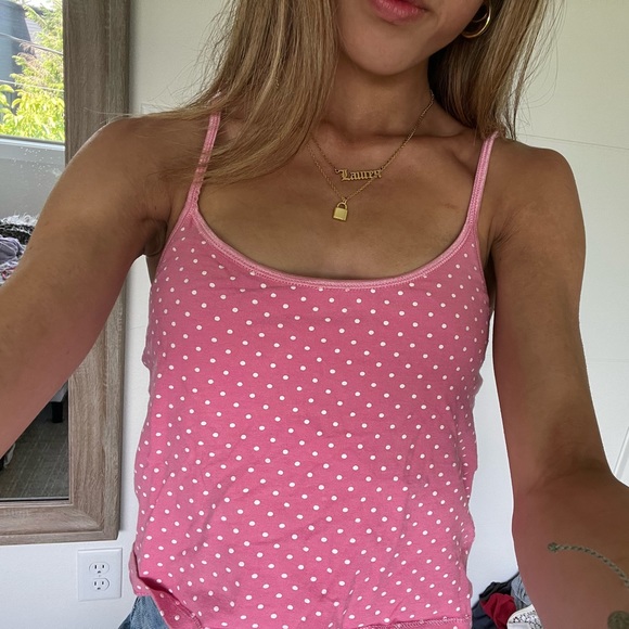 Tops | Cute Pink Poka Dot Tank | Poshmark